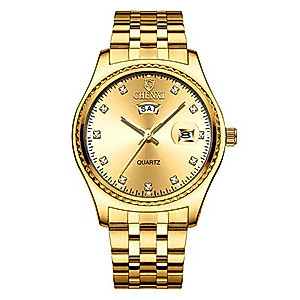 MASTOP Couple Watches Dress Wrist Watch Golden Watch Men Women Stainless Steel Waterproof Quartz Watch (8201 Gold)