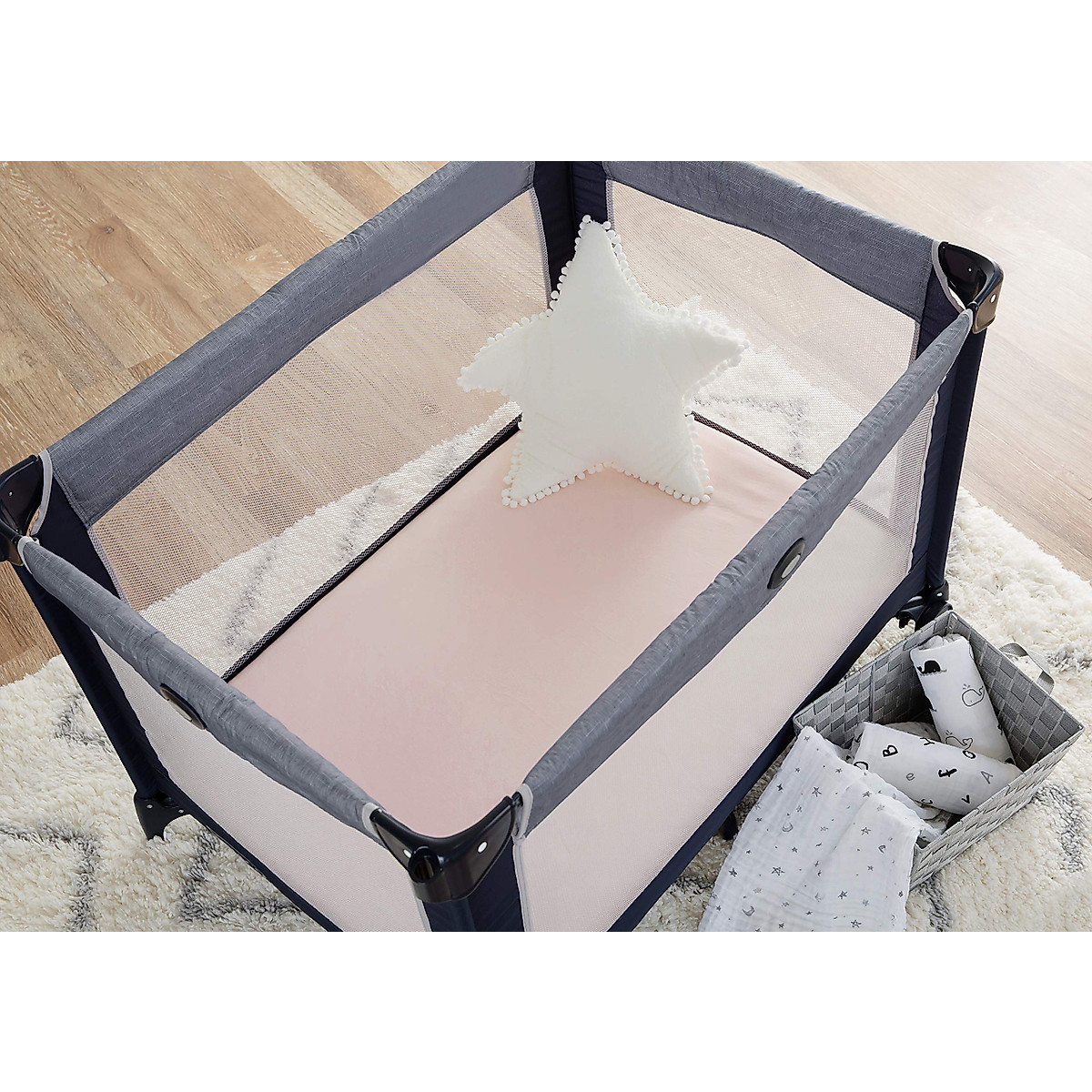 American Baby Company 3 Pack Fitted Pack N Play Playard Sheet 27" x 39", Soft Breathable Neutral 100% Cotton Jersey Pack and Play Sheet, Pink Star/Zigzag, for Boys and Girls, Fits Most Mini Crib