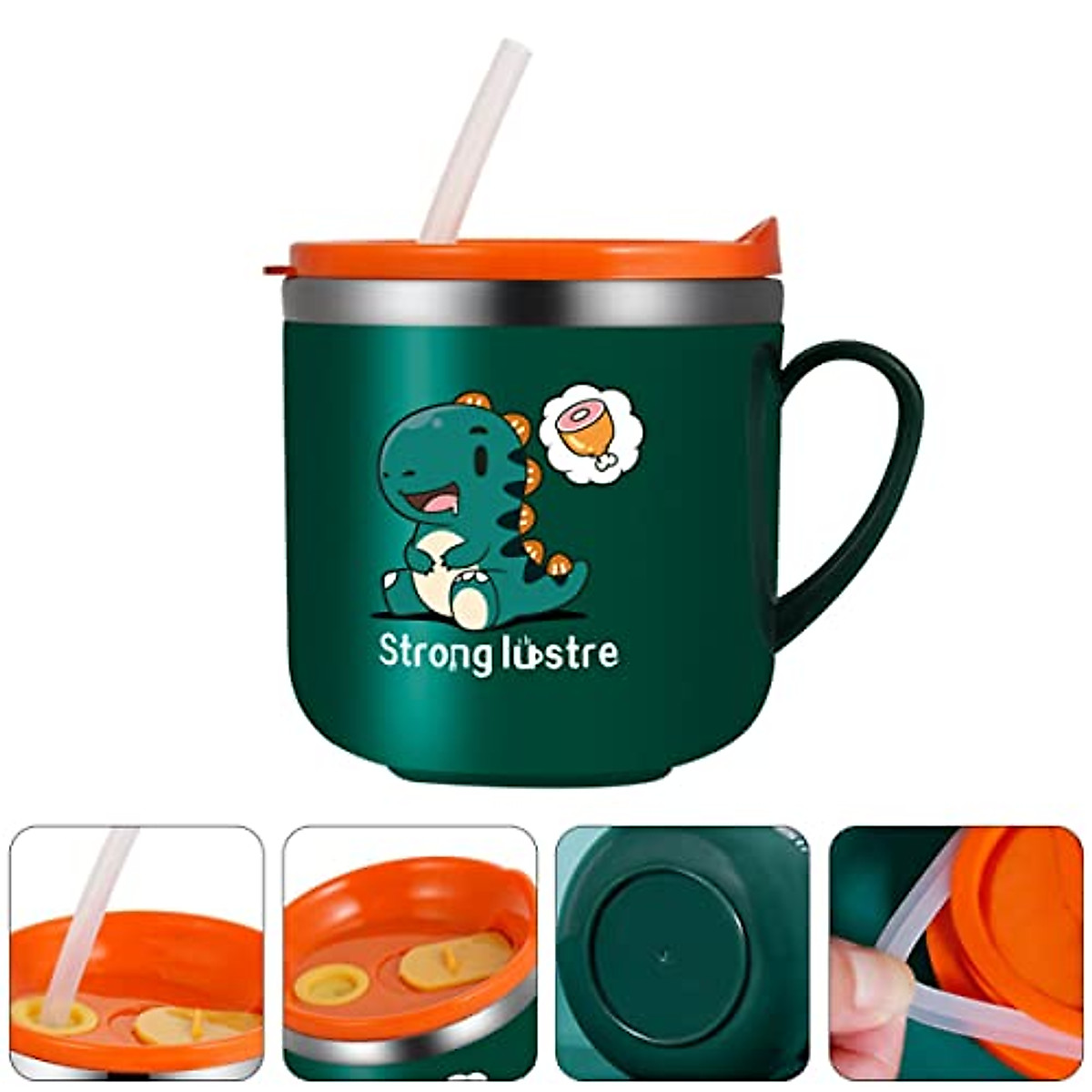 Toddmomy Milk Kids Steel Bottle Drinking Straw Stainless Plastic Cup Scale Anti-scalding Handle Cover and Silicone Ml with Baby Water