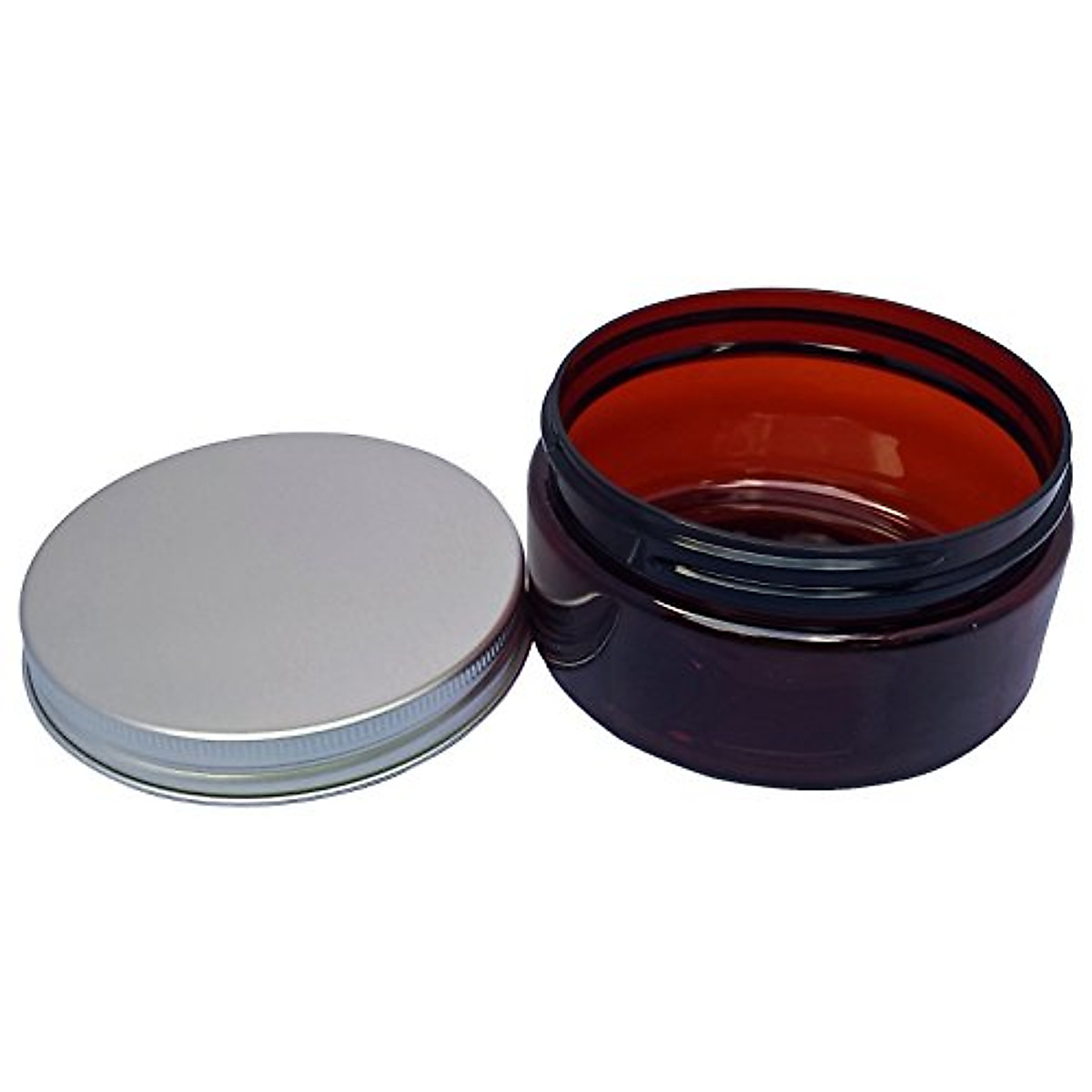 SanDaveVA Amber 8 oz Plastic Jars PET Heavy Wall Low Profile Wide Mouth Jars w/Air Tight and Leak Proof Lined Aluminum Caps 4/pk 8oz and 4 Spatula