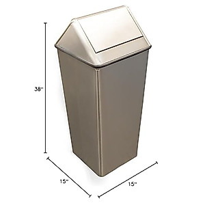 Witt Industries 1411HTSS Stainless Steel 21-Gallon Waste Watcher Hamper and Swing Top Receptacle, Square, 15" Width x 15" Depth x 38" Height, Silver