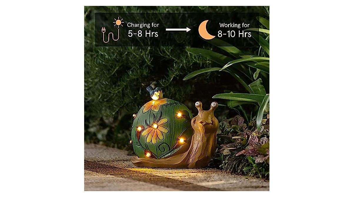 Garden Snail Figurine with Solar LED Light - Outdoor Decor