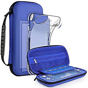 GeeRic 8PCS Case Compatible with Switch Lite 2021, Accessories Kit 1 Soft Silicon Case + 2 Screen Protector + 4 Thumb Caps + 1 Storage Carrying New Blue