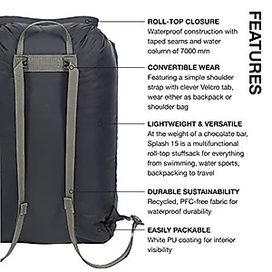 Exped Splash 15 Backpack | Extremely Versatile Pack | Light & Compact Rolltop Stuff Sack | Multi-Use Waterproof Daypack, Black, 15L