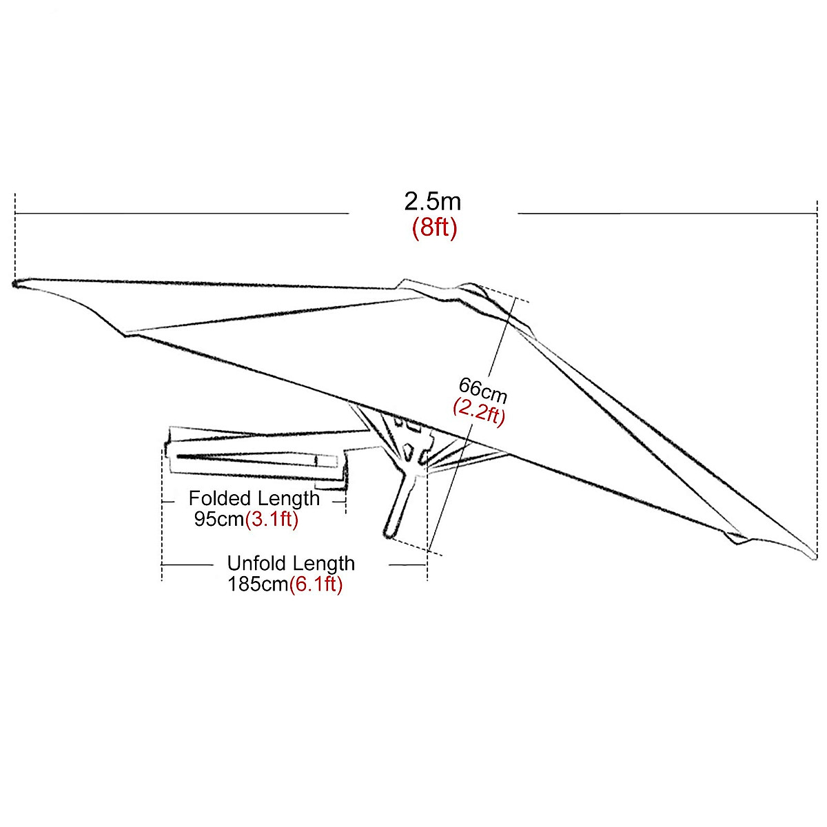 Patio Umbrella Large Wall Mounted Aluminum Cantilever Parasol, 8ft(2.5m) Tilting Patio Umbrellas with 8 Ribs, Garden/Pool/Outside Polyester Shade Canopy (Color : Dark red)