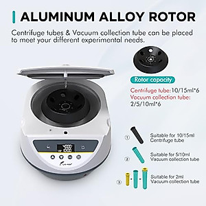 LAB FISH PRP Lab Benchtop Centrifuge Machine 6 x 2ml/5ml/10ml/15ml Capacity Test Tubes,Low Speed 500-5000r/min,Max 3074xg RCF