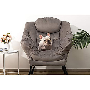 AcozyHom Modern Large Cotton Fabric Lazy Chair，Accent Contemporary Lounge Chair, Single Steel Frame Leisure Sofa Chair with Armrests and A Side Pocket, Smoky Grey