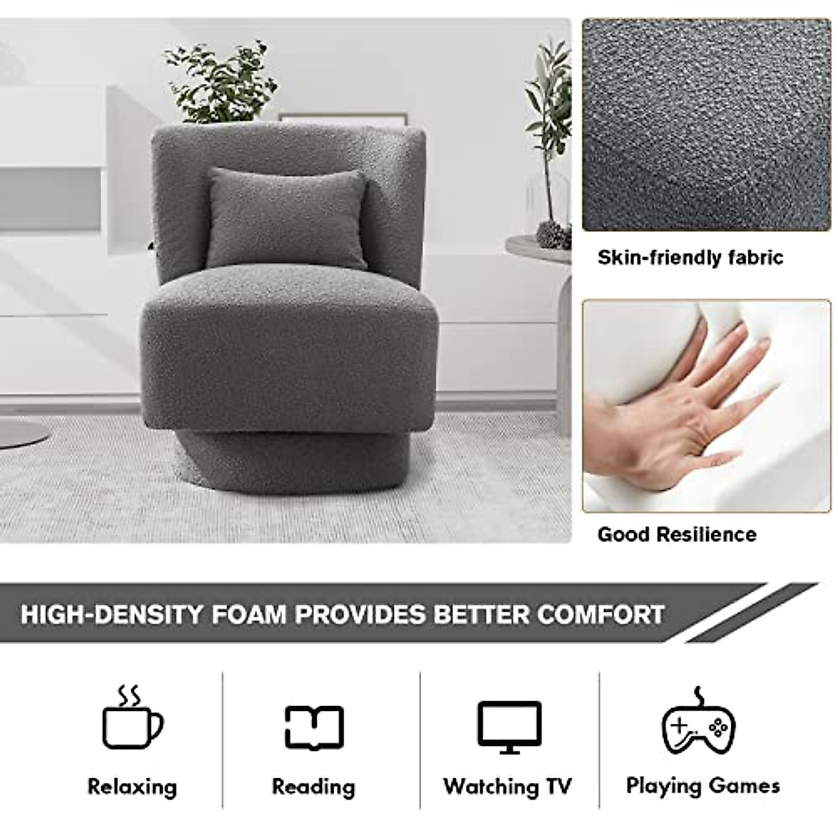 Dxacvkc Swivel Barrel Chair of 2 Comfy Round Accent Sofa Chair for Living Room, 360 Degree Swivel Club Chair with Pillow for Bedroom, Living Room, Office, Gray