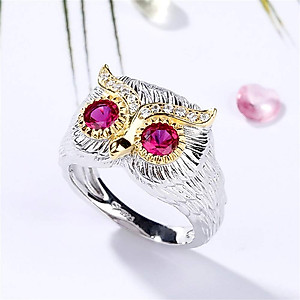 Jeulia 2 Carat Owl Rings for Women Round Cut Feather Engagement Ring 925 Sterling Silver Wedding Rings with Ruby Owl Eye CZ Solitaire Promise Anniversary Rings with Jewelry Gift Box (7)