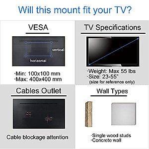 Suptek TV Wall Mount Swivel and Tilt Full Motion for Most 23 to 55 inch TV Mount up to 55lbs max VESA 400x400mm (A1+)