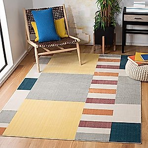 SAFAVIEH Orwell Collection 6'7" Square Beige / Yellow ORW369B Mid-Century Modern Non-Shedding Living Room Bedroom Dining Home Office Area Rug