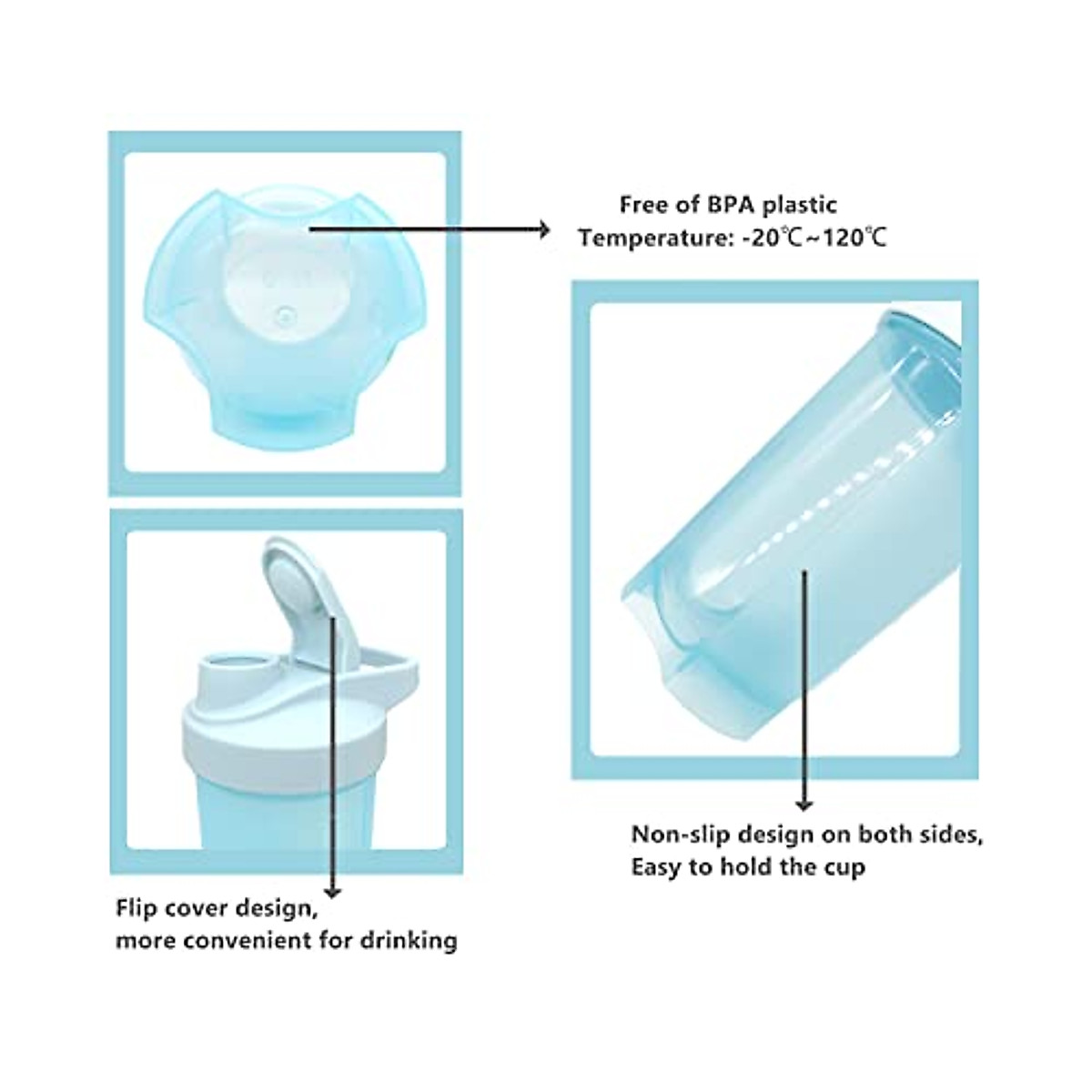 YAYAYOUNG Shaker Bottle Protein Shakes Cup and 16-Ounce/500ML Shaker Bottle with Whisk Balls, Protein Shaker Bottle Set, Free of BPA plastic (Bule+White(2PCS))