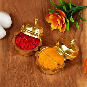RUDRA CENTRE Brass Faceted Haldi Kumkum Container (Dibbi) - Set of 2