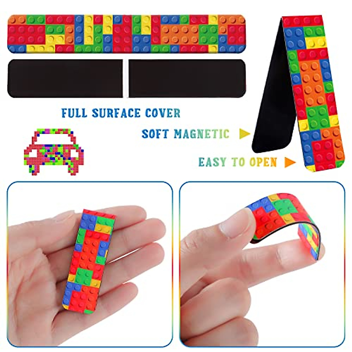 32 Pcs Magnetic Bookmark, Funny Building Block Magnetic Bookmark for Kids, Boys Brick Page Book Marker Clip for Teacher, Double Sided Book Accessories Bookmarks for Book Lovers