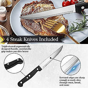 24 Piece Gold Silverware Set with Organizer, Gold Flatware Set for 4, Stainless Steel Cutlery Set with Drawer Organizers, Kitchen Utensils Include Spoons, Forks, Knives, Service for 4