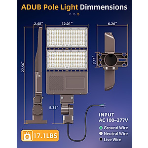 LED Parking Lot Lights 320W 250W 200W, LED Shoebox Light 5000K Adjustable Arm Mount, UL Listed Outdoor Pole Light with Photocell, IP65 Waterproof Commercial Street Area Lighting 100-277V (2 Pack)