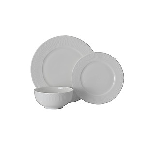 Mikasa Finn Bone China Lightweight Chip Resistant 12 Piece Dinnerware Set, Service for 4, White
