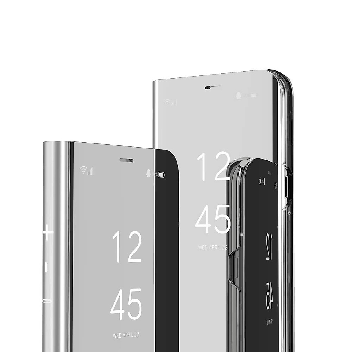 OOPKINS Case for iPhone 15 Pro case Luxury Bookstyle Clear View Window Electroplate Plating Kickstand Scratchproof Full Body Protective Flip Folio Slim Cover for iPhone 15 Pro PU Mirror Silver MX