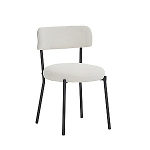 AWQM White Dining Chairs Set of 4, Upholstered Boucle Dining Chair with Curved Backrest and Black Metal Legs, Kitchen Dining Room Chairs for Living Room, Kitchen