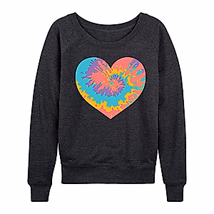 Instant Message - Tie Dye Heart - Women's Lightweight French Terry Pullover - Size Large Heather Charcoal