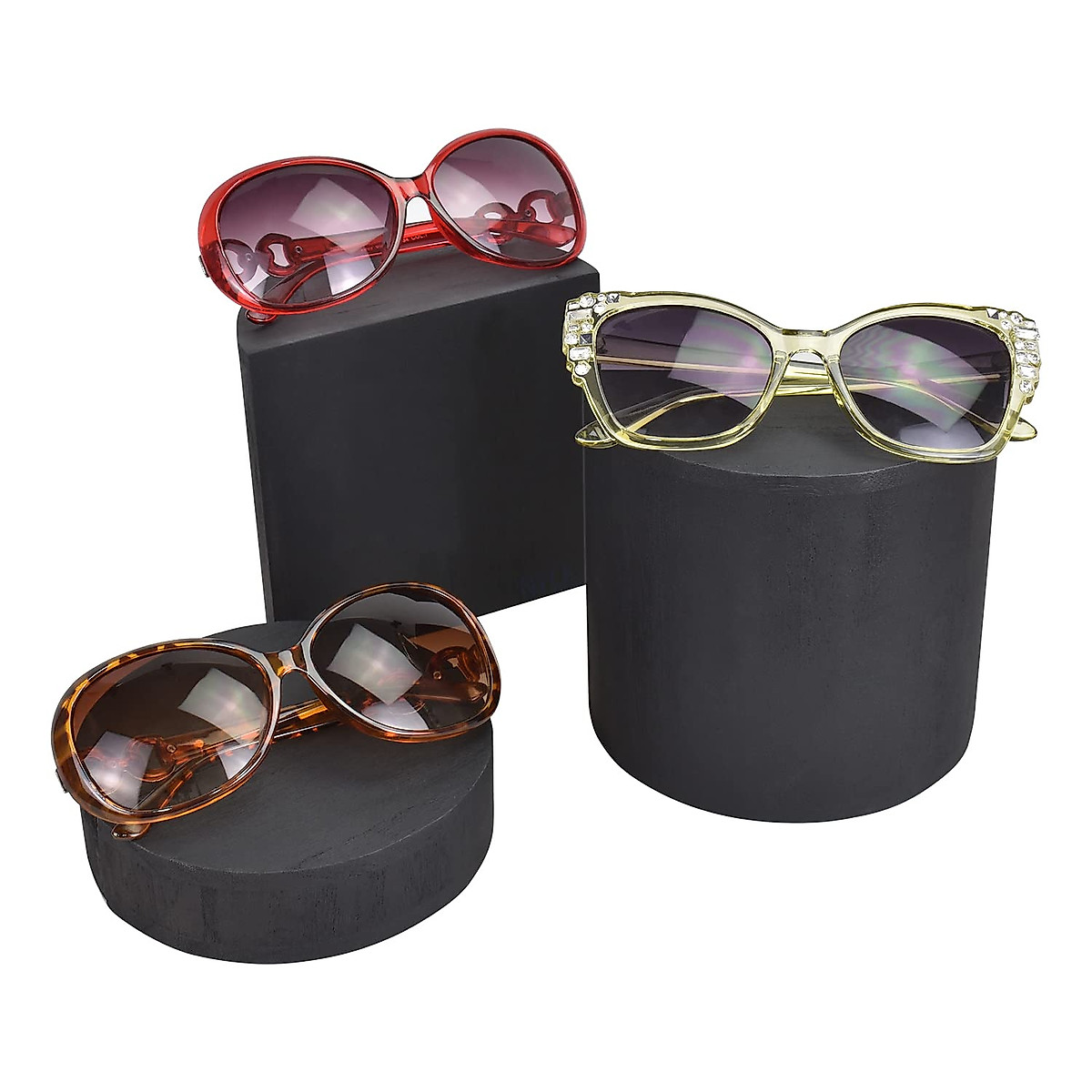 MOOCA 4 Pcs Lightweight Wooden Jewelry Display Riser Set for Bracelets, Earrings, and Necklaces, Multiple Combinations for Countless Display Styles, Black Color