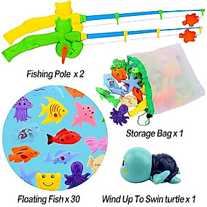 AUUGUU Magnetic Fishing Pool Toys Game, Water Table Bathtub Bath Toy - Pole Rod Floating Fish, Birthday Party Gifts for Toddler Age 3 4 5 6 Year Old, Kids Outdoor Toys