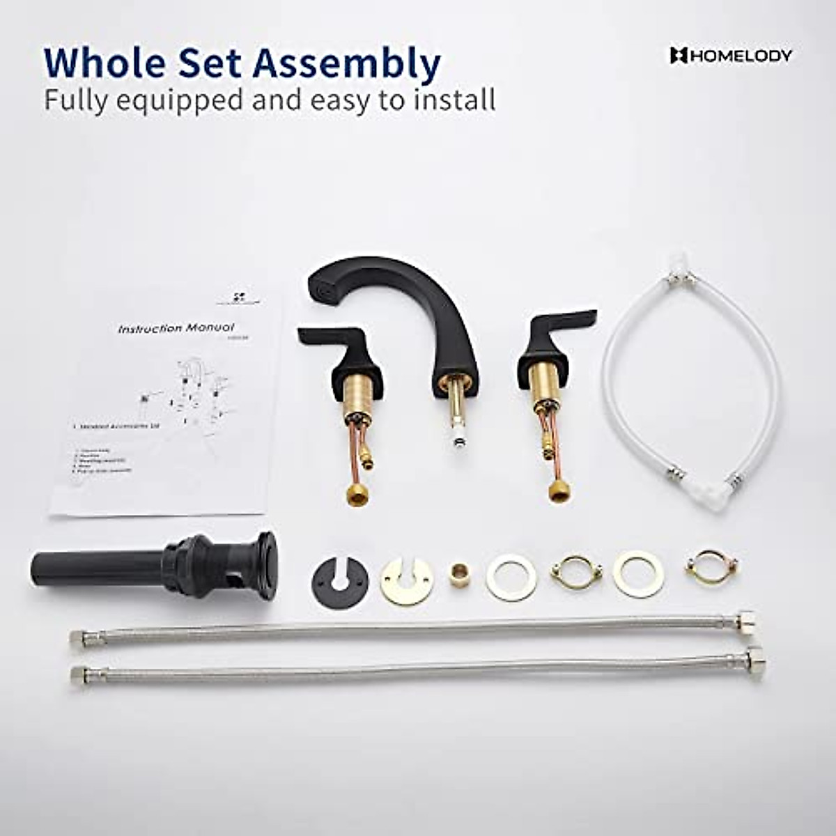 Matte Black Bathroom Faucet,Widespread Bathroom Sink Faucet for 3 Hole,2 Handles Bathroom Vanity Faucet 8 Inch,HOMELODY Lavatory Faucet for Sink with Pop Up Drain