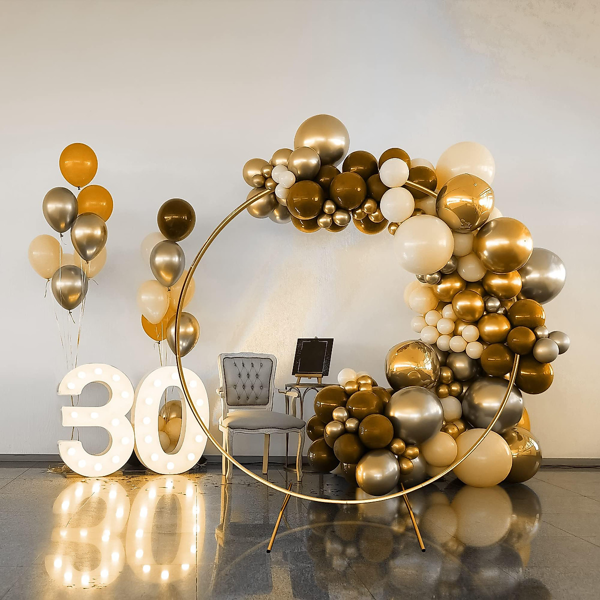 7.2Ft Round Backdrop Stand Circle Balloon Arch Frame Kit for Wedding Flower Ring Party Background Decoration (Aluminum/Gold)……