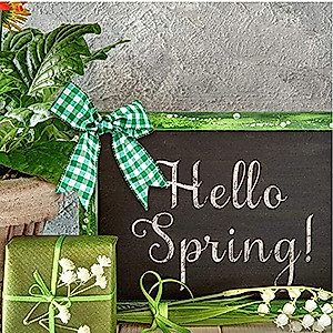 St Patrick's Day Wired Edge Ribbons for Gift Wrapping Tree Wreaths DIY Crafts, Green and White Check Buffalo Plaid Fabric Ribbons for Home Theme Party Earth Day Decorations, 2.5" × 10 Yard, 1 Roll