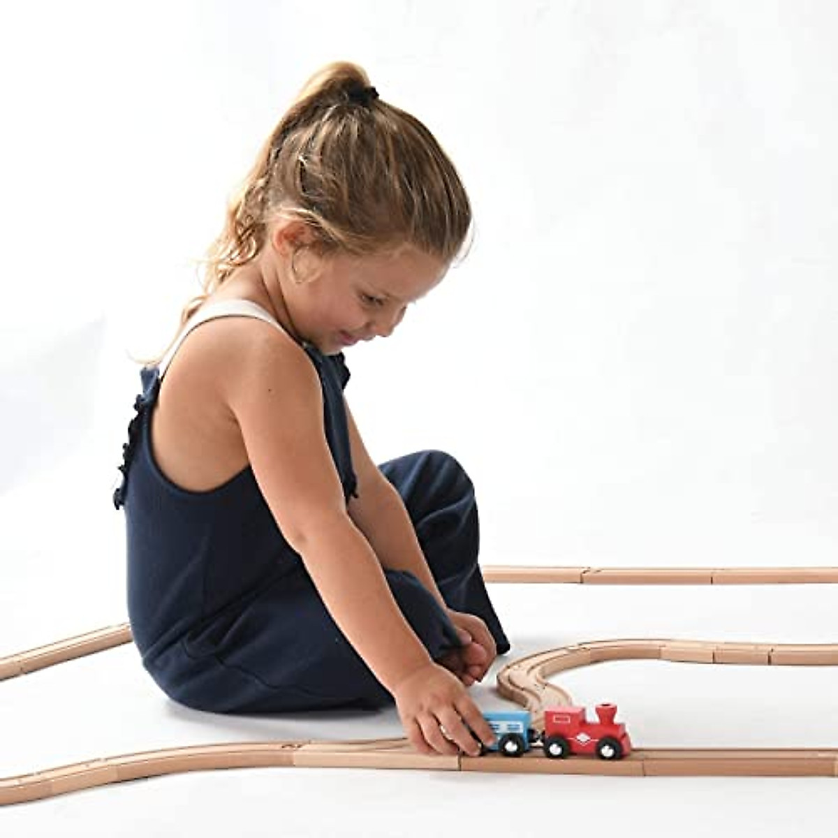 Play22 Wooden Train Tracks - 52 PCS Wooden Train Set + 2 Bonus Toy Trains - Train Sets for Kids - Car Train Toys is Compatible with Thomas Wooden Railway Systems and All Major Brands - Original