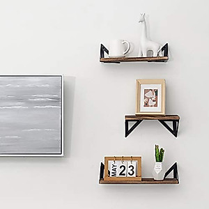 Coral Flower Rustic Set of 3 Decorative Floating Mounted Wall Shelves Ledge Perfect for Home Décor, Trophy Display, Photo Frames in Study Living Room Bathroom Kitchen office, Natural Wood