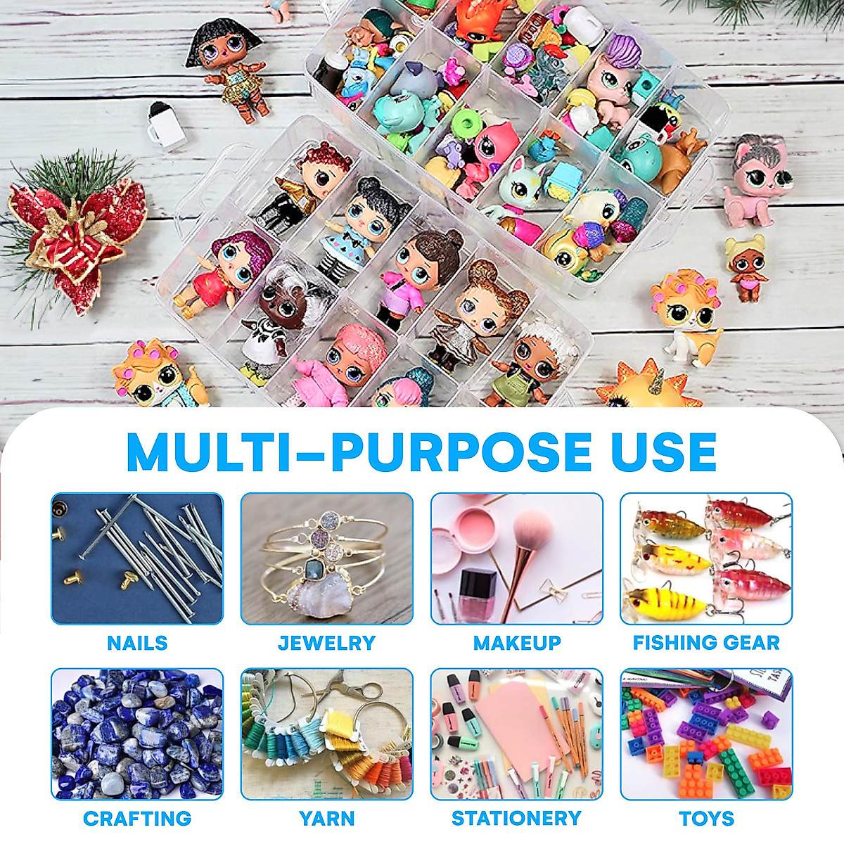 Bins & Things 40-Compartment Organizer for LOL Dolls - Beads and Craft Storage, Compact Toy Organizer for Small Toy Figures - Portable, Durable Storage Solution