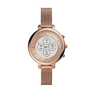 Fossil Women's 38mm Monroe Stainless Steel Mesh Hybrid HR Smart Watch, Color: Rose Gold (Model: FTW7039)