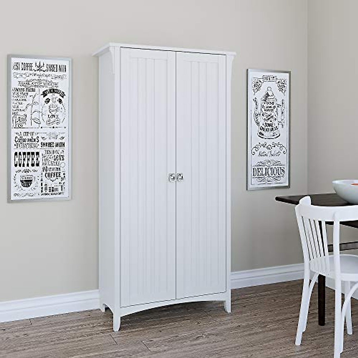 Bush Furniture Salinas Kitchen Pantry Cabinet with Doors, Pure White and Shiplap Gray