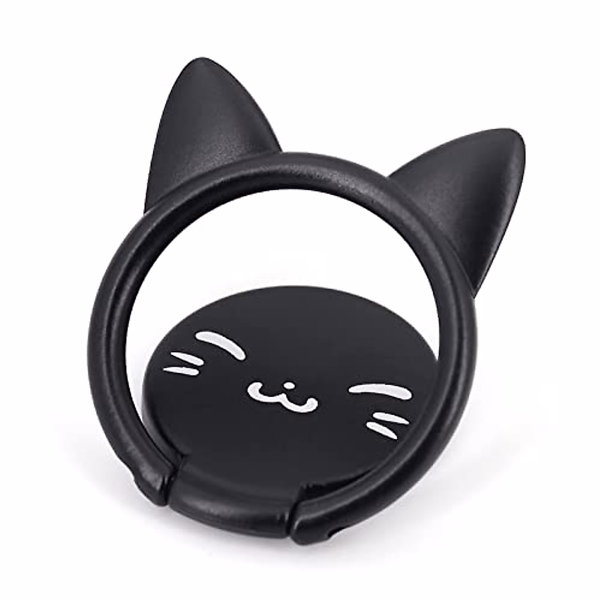 LaMignonne Cat Cell Phone Ring Holder Ultra-Slim Metal Finger Grip 360° Rotation & 180° Flip Universal Phone Kickstand for Magnetic Car Mount Compatible with All Smartphones (Black-Smile)