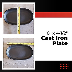 Cast Iron Steak or Fajita Plate 8 x 4 1/2 inside dimension w/ Wooden Holder and Handle
