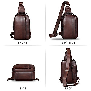 Genuine Leather Sling Bag for Men Crossbody Casual Hiking Daypack Vintage Handmade Chest Shoulder Backpack (Brown)