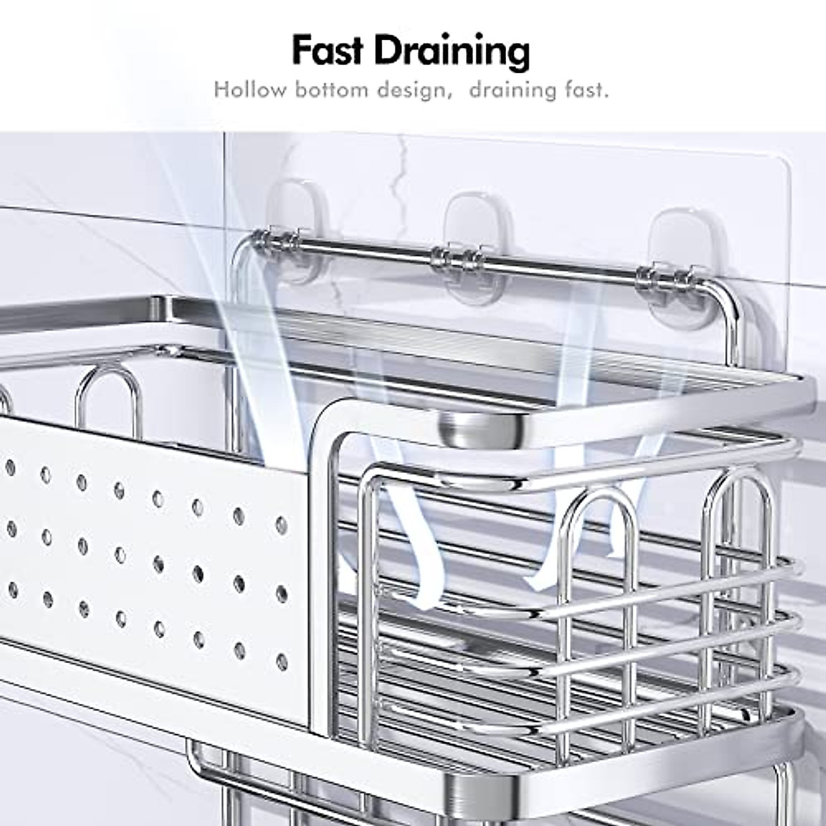 LIVOD Adhesive Shower Caddy with Soap Holder, Stainless Steel Shower Organizer with Hook, Wall Mount Rustproof Shower Shelf for Inside Shower, Polished SS