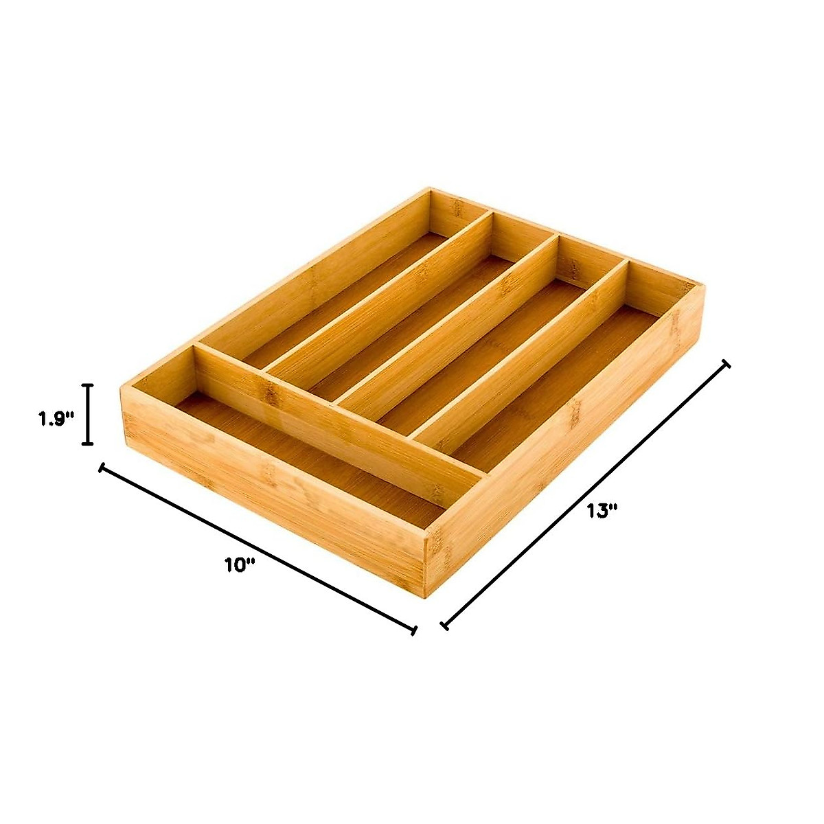 13 x 10 x 1.9 Inch Silverware Tray, 1 Durable Cutlery Tray - 5 Compartments, Shatterproof, Natural Bamboo Utensil Tray, Chip-Resistant, For Knives, Forks, And Spoons - Restaurantware
