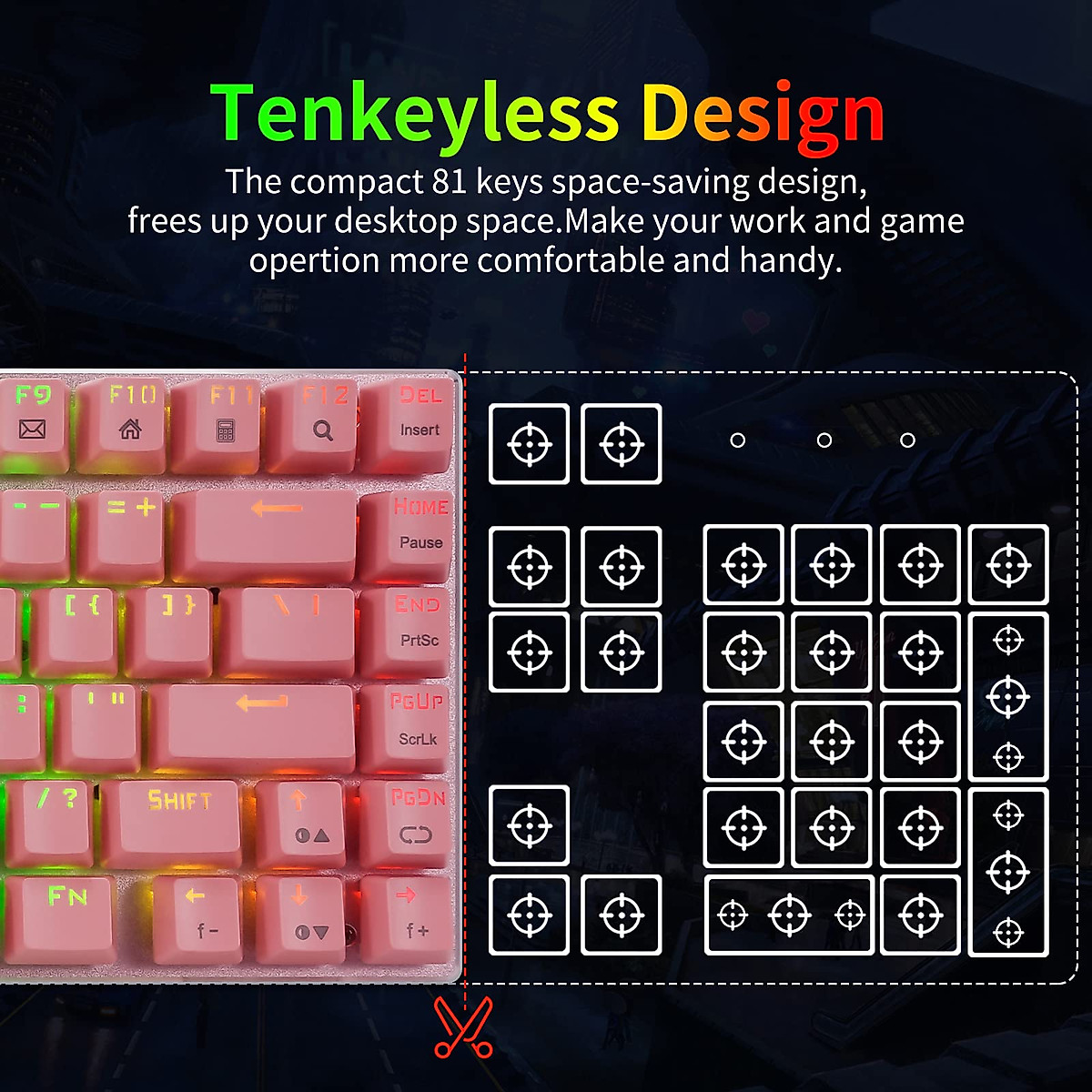 HUO JI E-Yooso Z-88 RGB Mechanical Gaming Keyboard, Red Switches, 60% Compact 81 Keys Hot Swappable for Mac, PC, Cute Pink