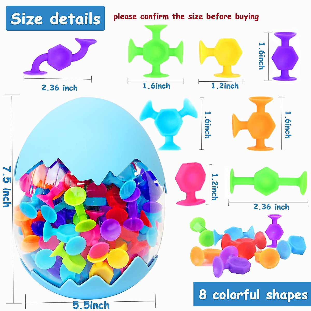 100pcs Suction Bath Toys for Baby Kids, Bath Toy Silicone Construction Building Blocks Montessori Sensory Toy for 3 4 5 6 7 8 Years Old Toddlers Boys Girls with Egg Storage