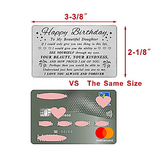 DEGASKEN Sweet Daughter Birthday Card - Birthday Decorations for Girls - Personalized Steel Engraved Wallet Card