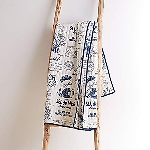 Levtex Home - Beach Life - Quilted Throw - 50x60in. - Nautical - Navy and White - Reversible Pattern - Cotton Fabric