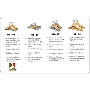 Kids Hangers with Metal Clips Pant Bar 4T-10 (Natural Wood)