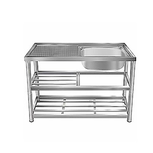 Stainless Steel Sink, Kitchen With Bracket, Simple Washing Basin Countertop, Integrated Vegetable Basin Sink, Household/Commercial (Size : A)