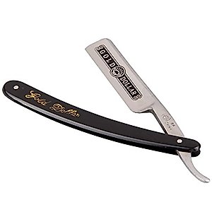 OULII Gold Dollar 66 Classic Steel Straight Edge Salon Barber Shaving Razor Shaver, Gifts for Men (Black+Silver)