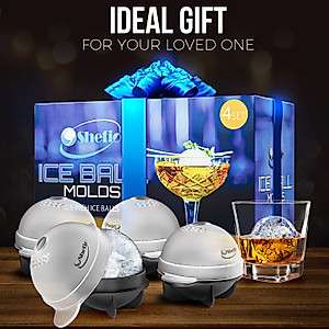 Round Ice Cube Mold Set of 4 Individual 2.5 Inch Tight Sealing, Leak Proof Silicone Big Sphere Ice Ball Makers for Whiskey, Scotch and Bourbon Black