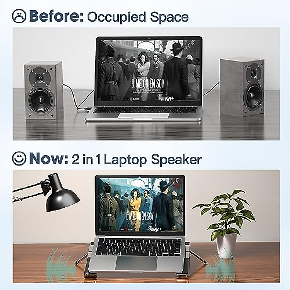 DUVOSS Bluetooth Speaker, Portable Laptop Stand with Wireless Speakers, True 3D Stereo Sound for Home Office, Foldable Laptop Speakers, Unique Ideal Gifts for Men Women