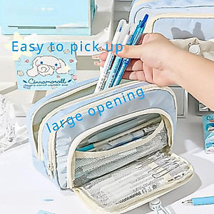 irLocy Cute Aesthetic Pencil Case Kawaii Pencil Case with Kawaii Pins Large Pencil Pouch Holder Preppy Supplies (blue)