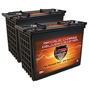 Qty 2 VMAX XTR12-155 Vmaxtanks AGM Deep Cycle Batteries SLA Rechargeable Battery for use with Pv Solar Panels Smart Chargers Wind Turbine and Inverters
